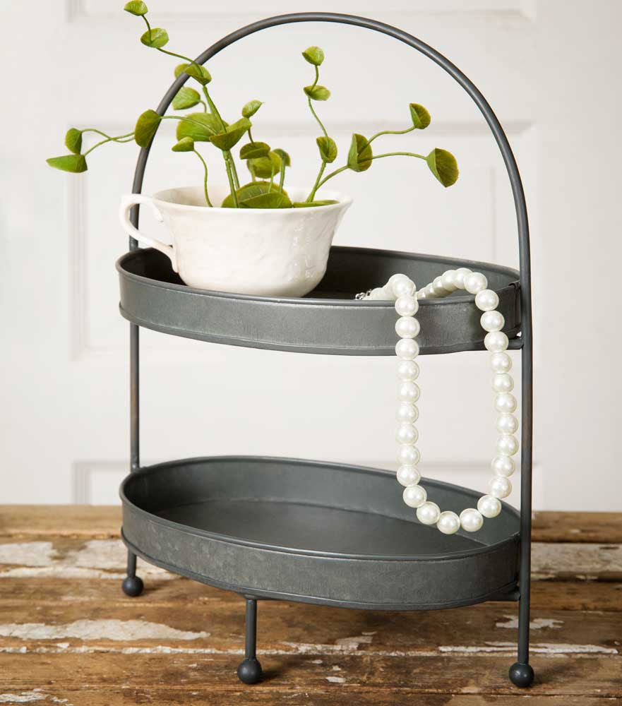 RUSTIC METAL 2 TIER DISPLAY TRAY