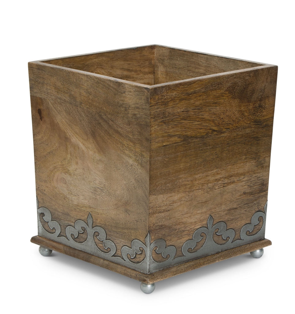 The GG Collection Gracious Goods Wastebasket Mango Wood and Metal Inlay ...