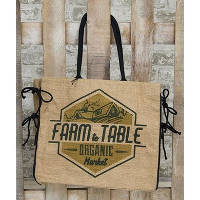 FARM TO TABLE BURLAP TOTE BAG