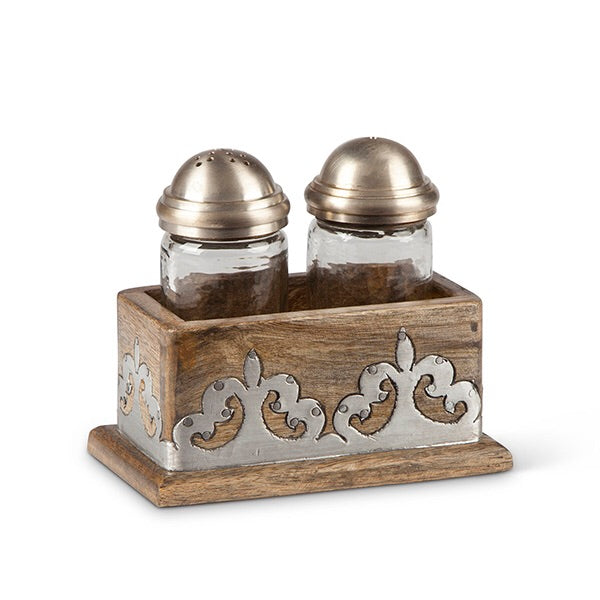 The GG Collection Gracious Wood and Metal Salt & Pepper Set Heritage ...